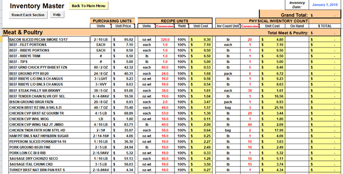 Restaurant Inventory And Menu Costing Workbook Spreadsheet